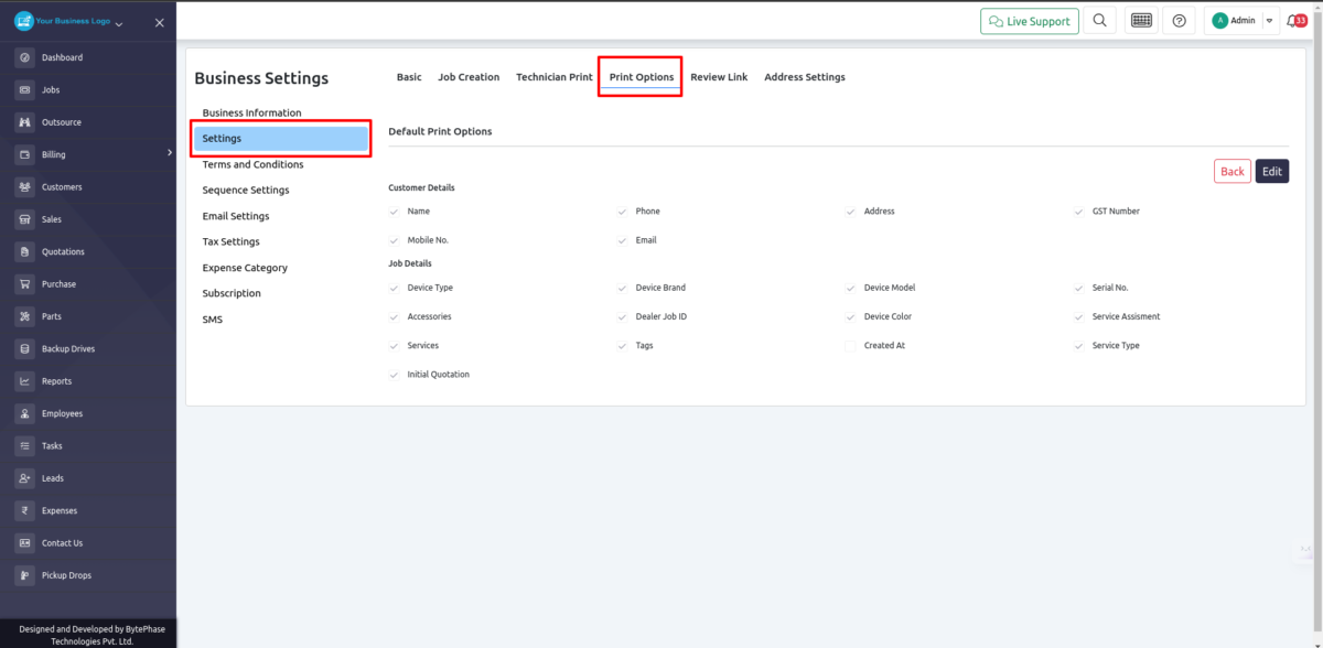 How Print Settings Works In Bytephase Software | Bytephase